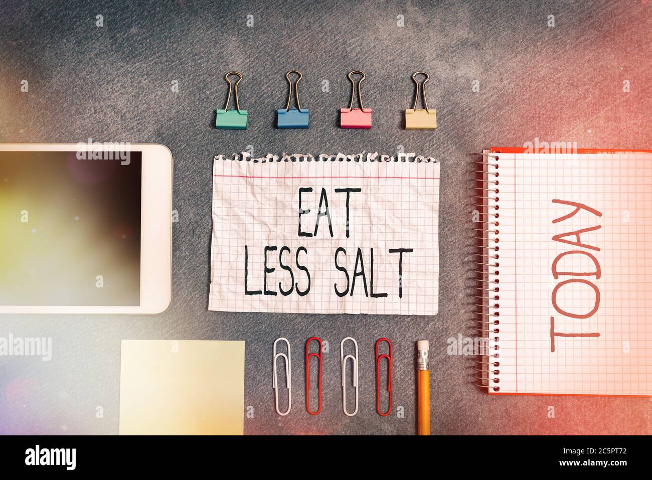 Conceptual hand writing showing Eat Less Salt. Concept meaning reducing ...
