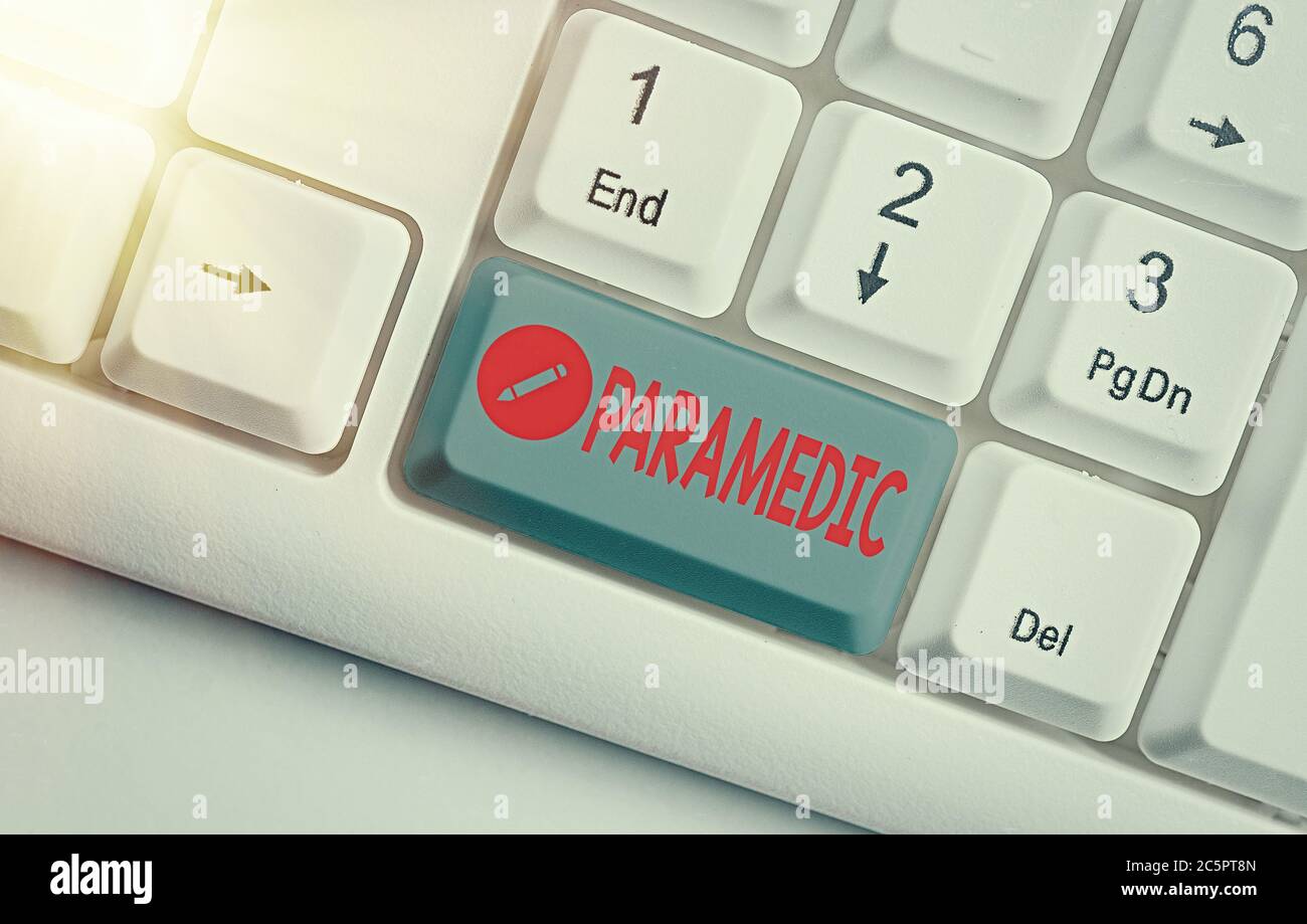 Text sign showing Paramedic. Business photo text a health worker having ...