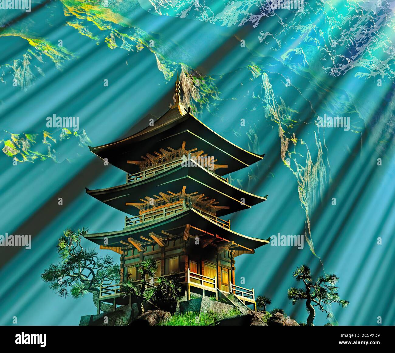 Sun temple - Buddhist shrine in the Himalayas 3d rendering Stock Photo ...