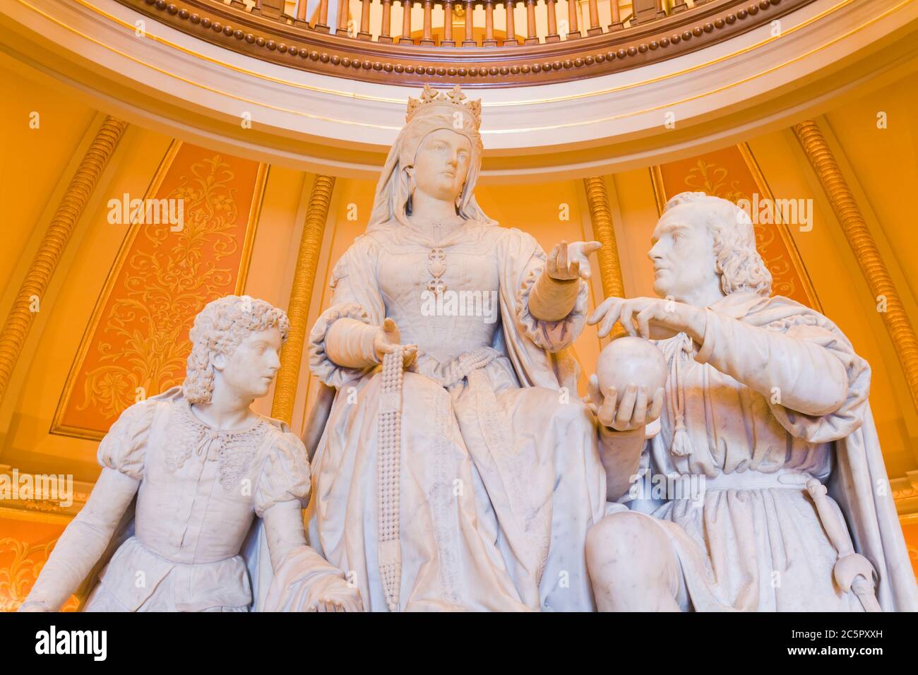 Statue of Queen Isabella & Columbus in the Rotunda of the State Capitol ...