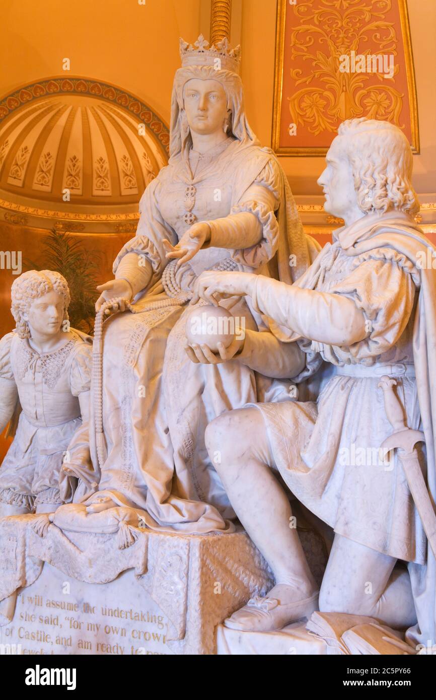 Statue of Queen Isabella & Columbus in the Rotunda of the State Capitol ...