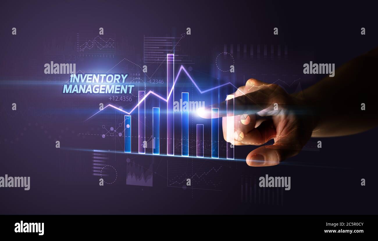 Hand touching INVENTORY MANAGEMENT button, business concept Stock Photo ...