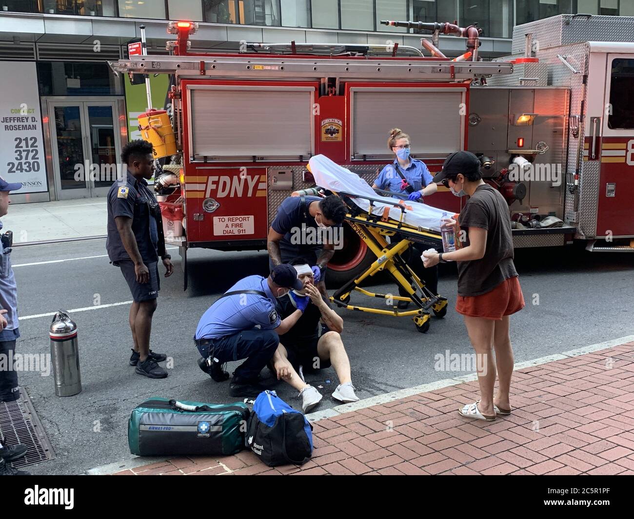 New York, USA. 4th July, 2020. (NEW) A Cyclist involved in an accident ...