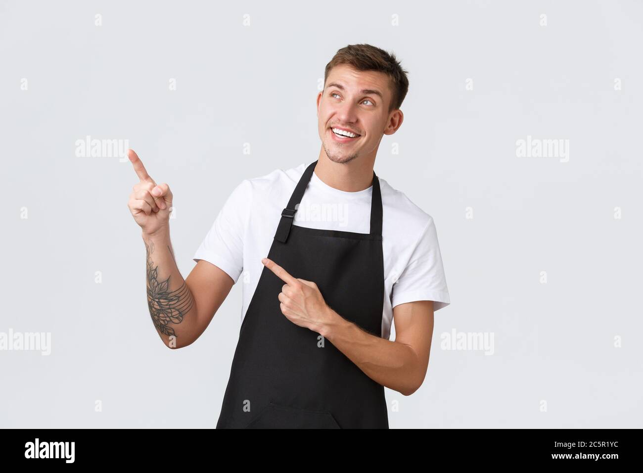 Small business owners, coffee shop and staff concept. Smiling pleased ...
