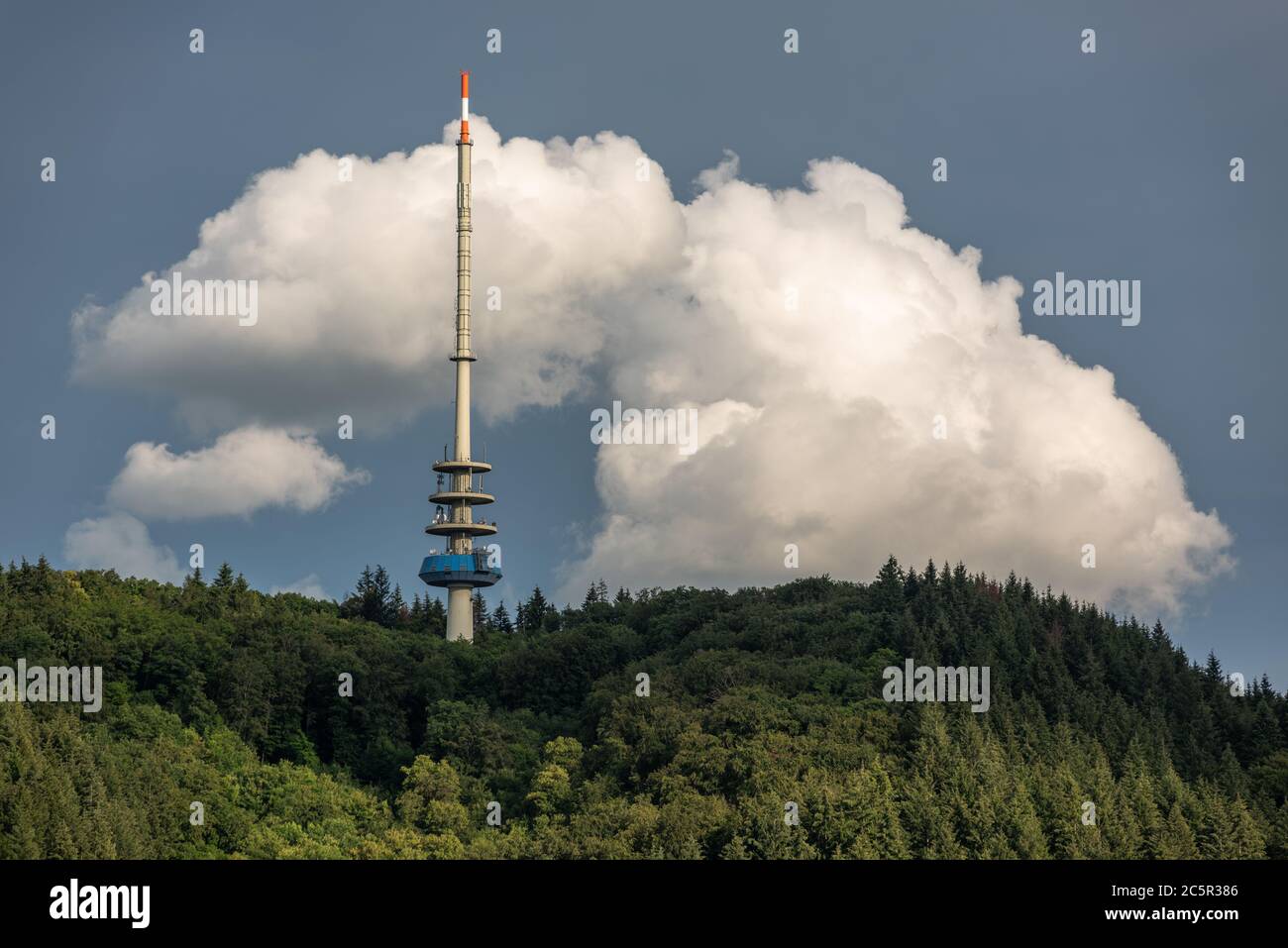 Telecommunication tower on an extinct volcano in the Kaiserstuhl range ...