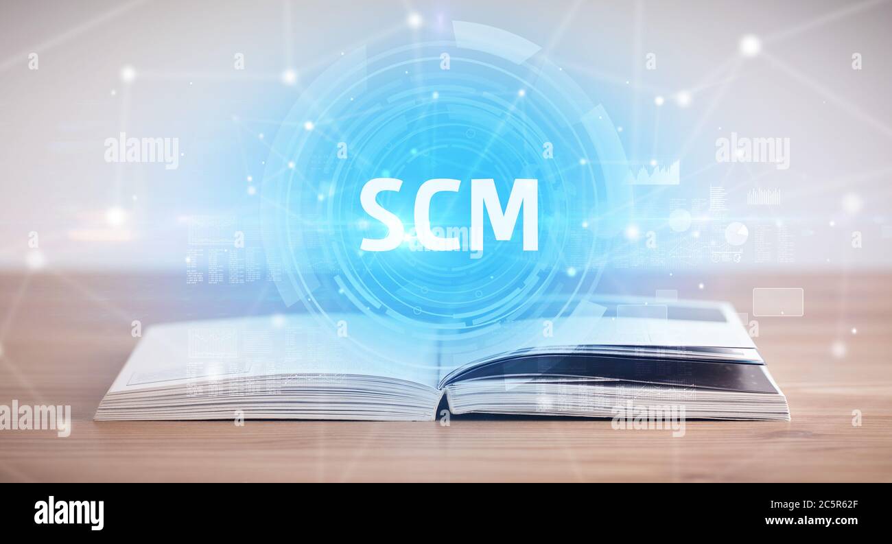 Open book with SCM abbreviation, modern technology concept Stock Photo ...