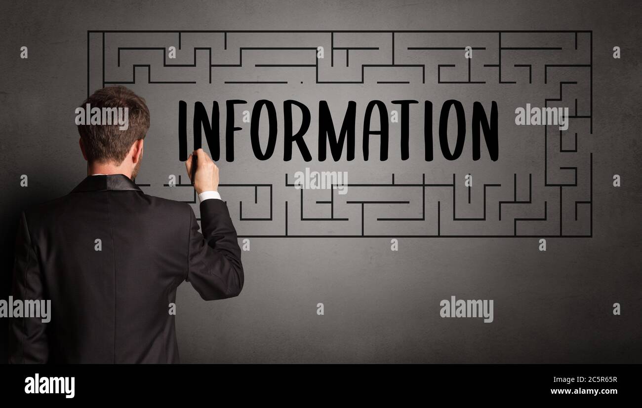 businessman drawing maze with INFORMATION inscription, business ...