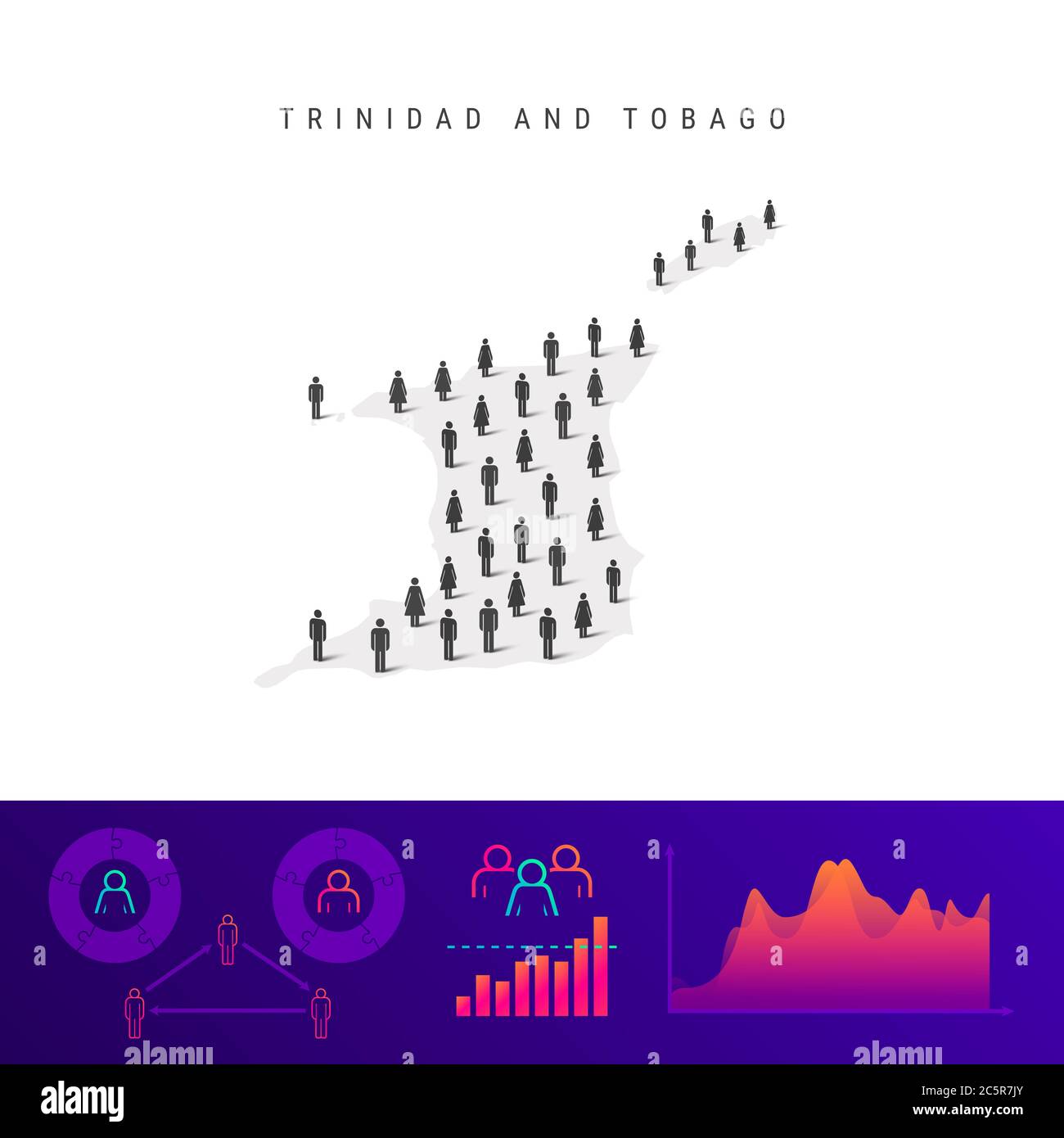 Trinidad and Tobago people map. Detailed silhouette. Mixed crowd of men ...