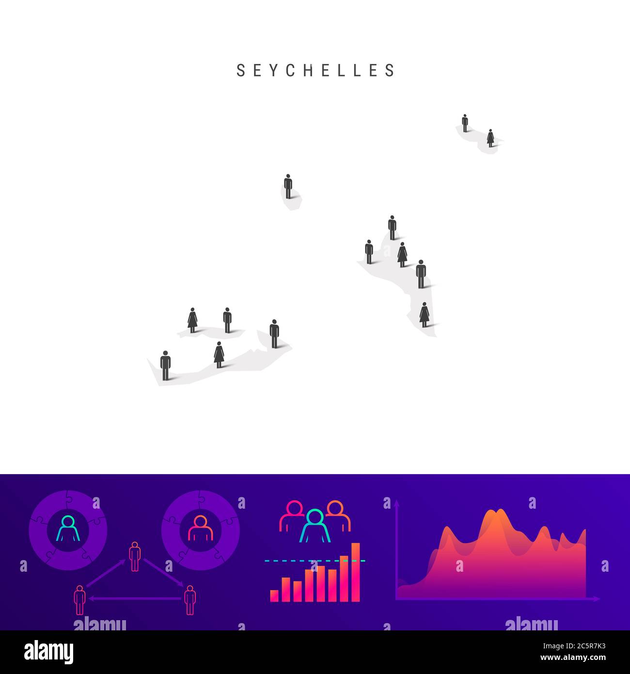 Seychelles people map. Detailed silhouette. Mixed crowd of men and ...
