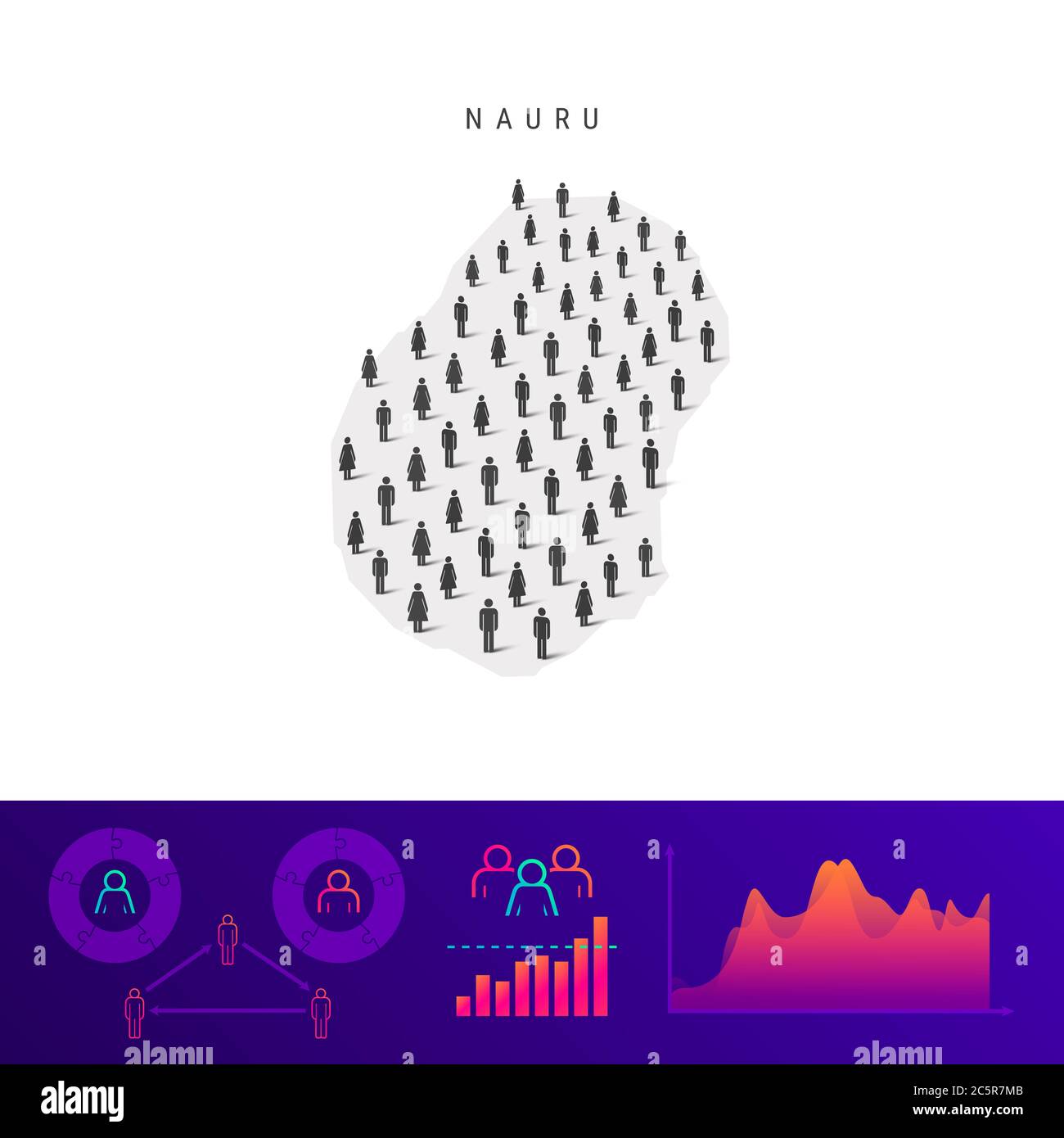 Nauru people map. Detailed silhouette. Mixed crowd of men and women ...