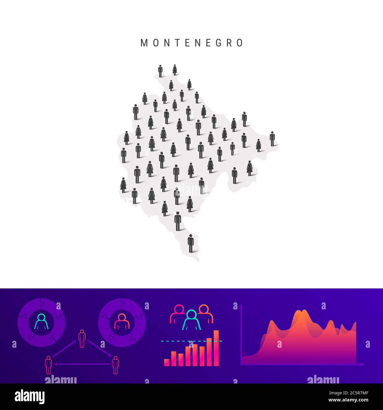 Montenegro people map. Detailed silhouette. Mixed crowd of men and ...