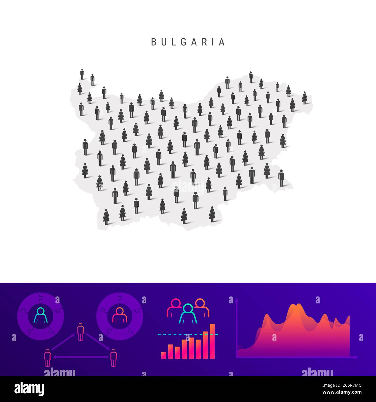 Bulgarian people map. Detailed silhouette. Mixed crowd of men and women ...