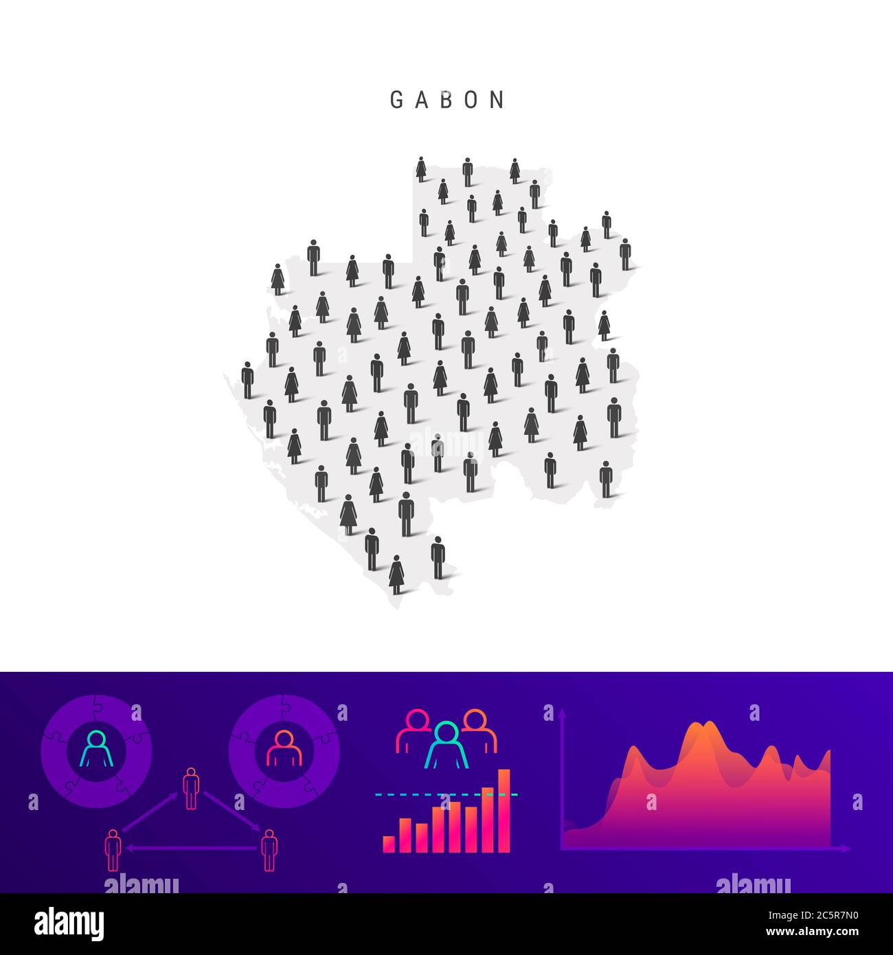 Gabon people map. Detailed silhouette. Mixed crowd of men and women ...