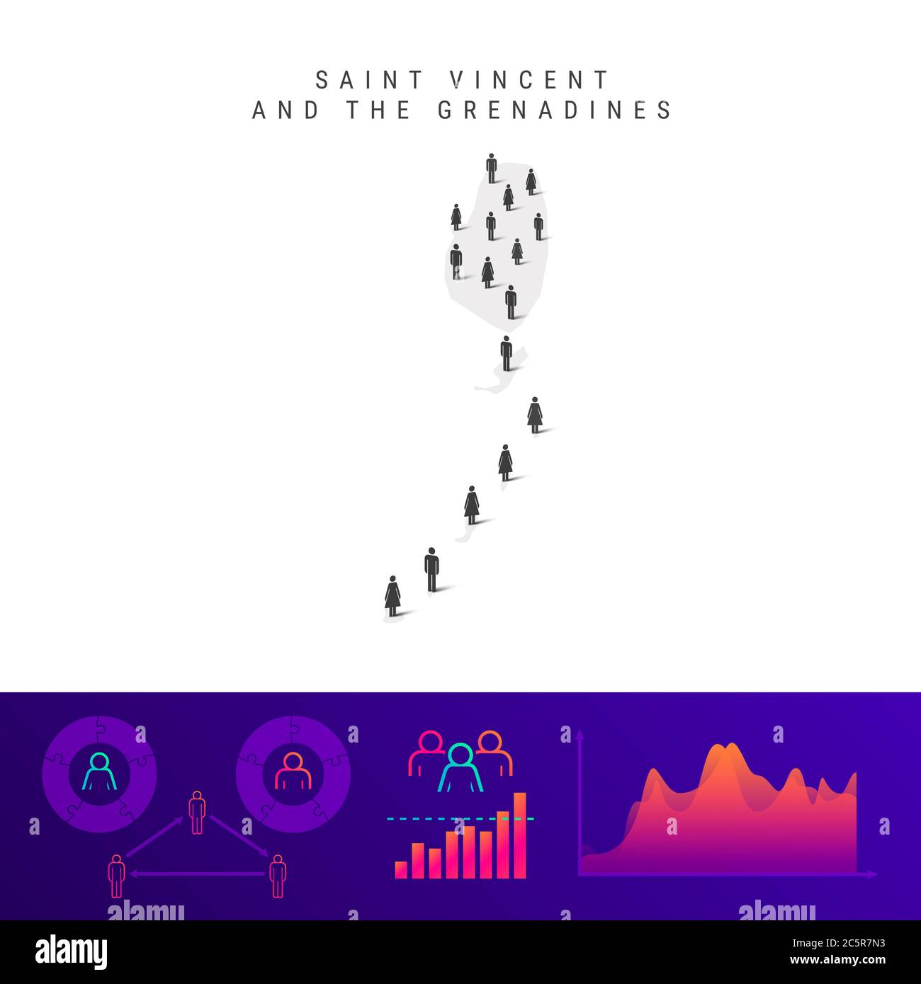 Saint Vincent and the Grenadines people map. Detailed silhouette. Mixed ...