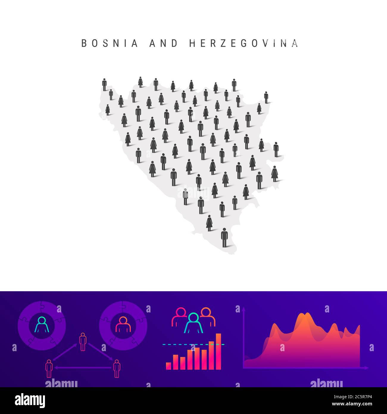 Bosnia and Herzegovina people map. Detailed silhouette. Mixed crowd of ...