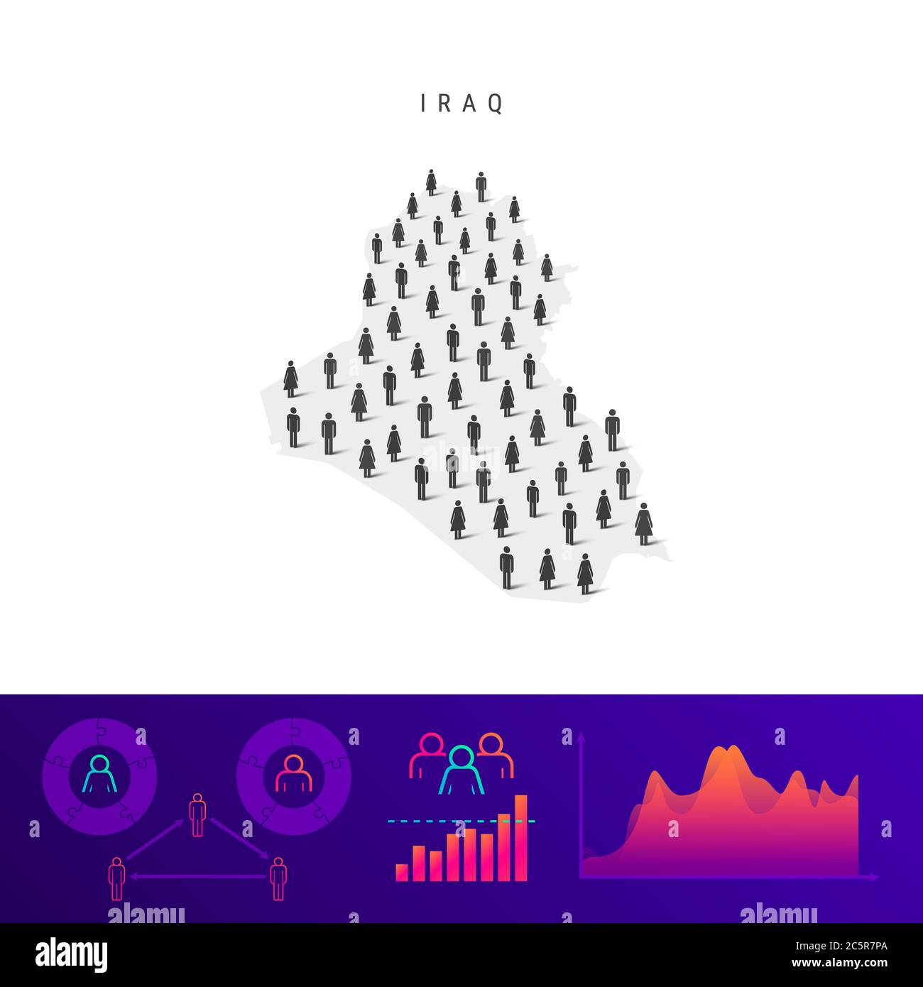 Iraq people map. Detailed silhouette. Mixed crowd of men and women ...