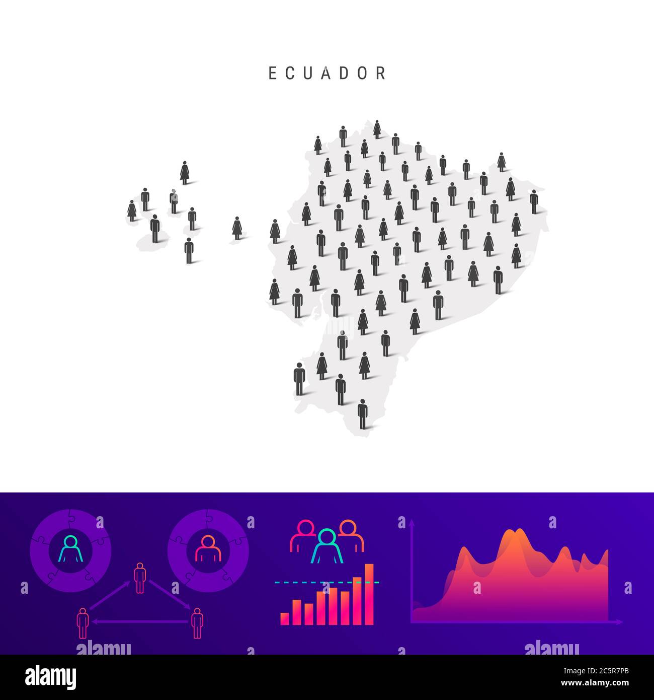 Ecuador people map. Detailed silhouette. Mixed crowd of men and women ...