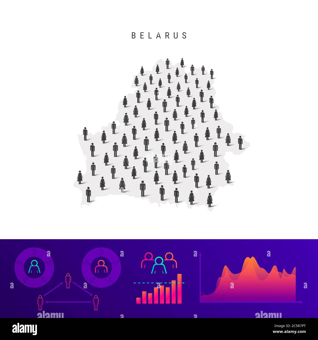 Belarusian people map. Detailed silhouette. Mixed crowd of men and ...