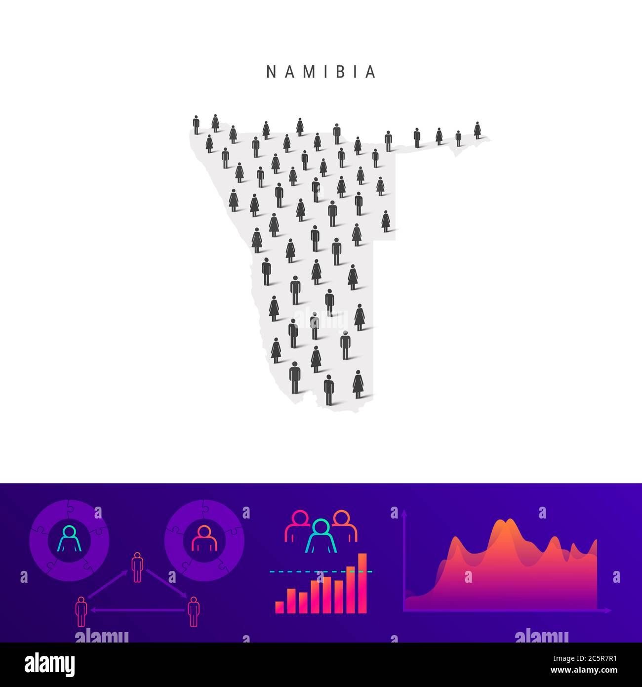 Namibia people map. Detailed silhouette. Mixed crowd of men and women ...