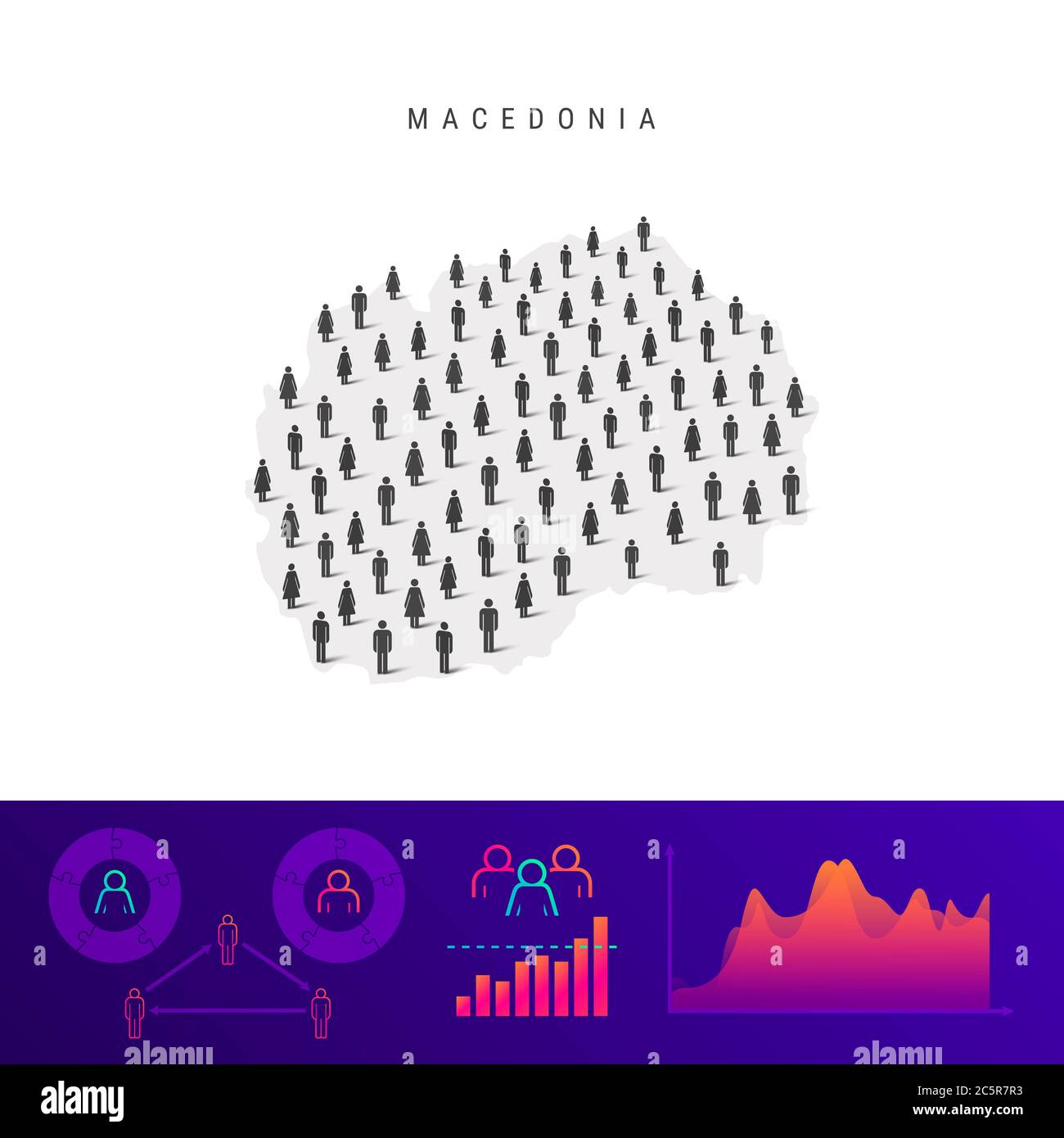 Macedonian people map. Detailed silhouette. Mixed crowd of men and ...