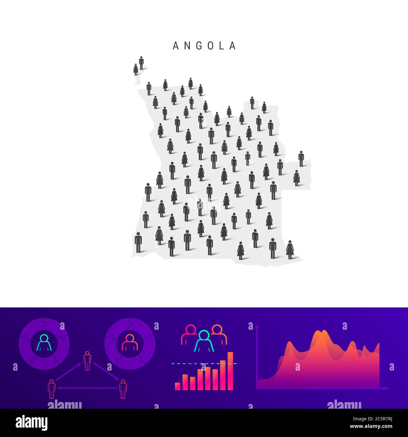Angola people map. Detailed silhouette. Mixed crowd of men and women ...