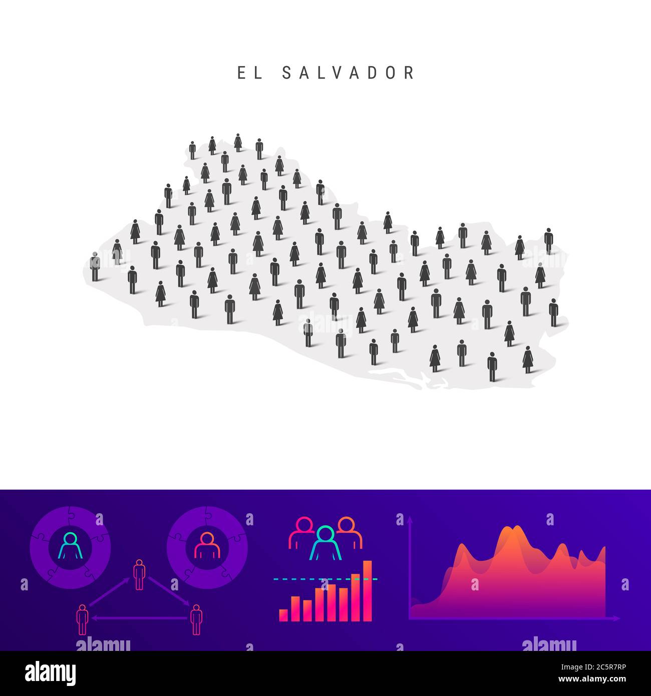 El Salvador people map. Detailed silhouette. Mixed crowd of men and ...