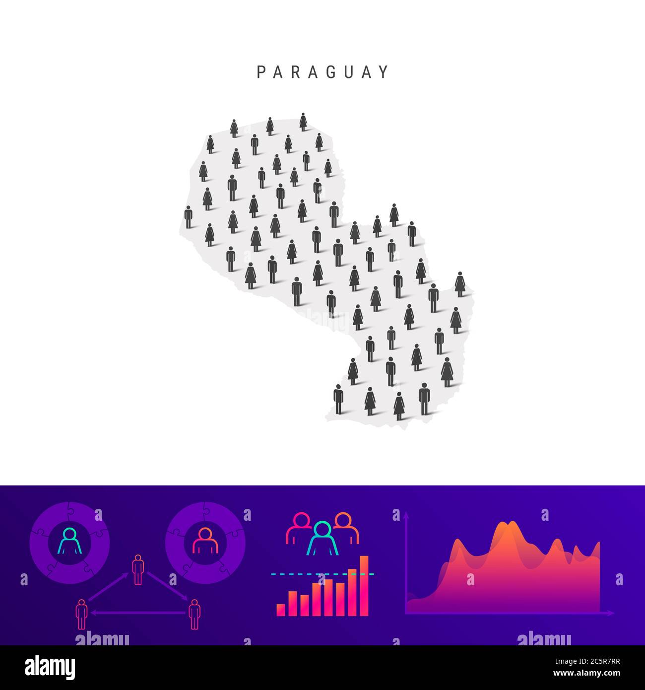Paraguay people map. Detailed silhouette. Mixed crowd of men and women ...
