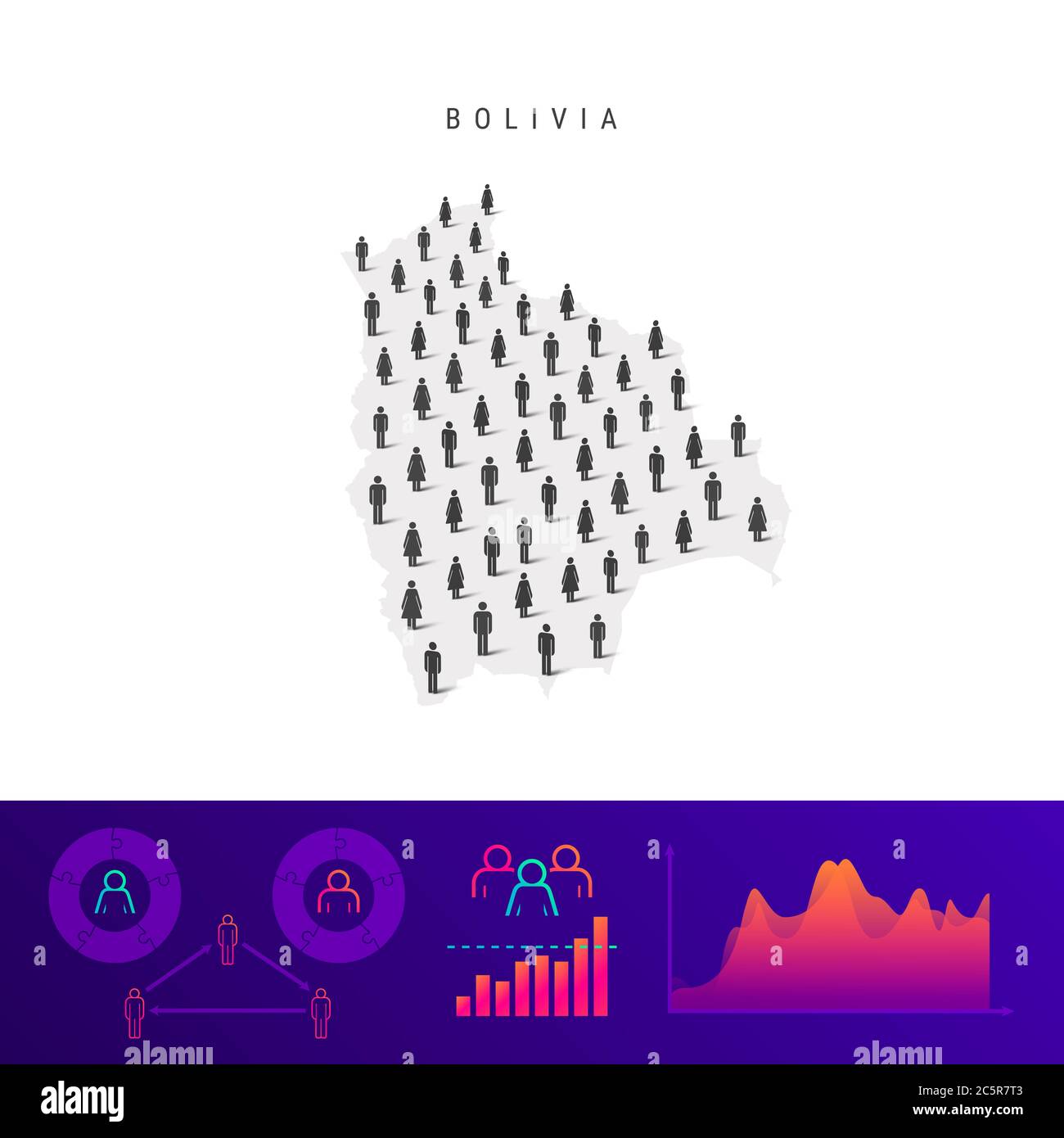 Bolivia people map. Detailed silhouette. Mixed crowd of men and women ...