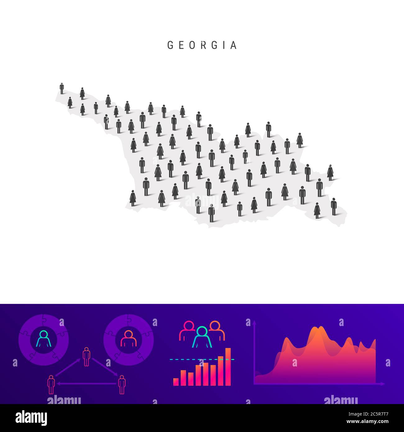 Georgia people map. Detailed silhouette. Mixed crowd of men and women ...