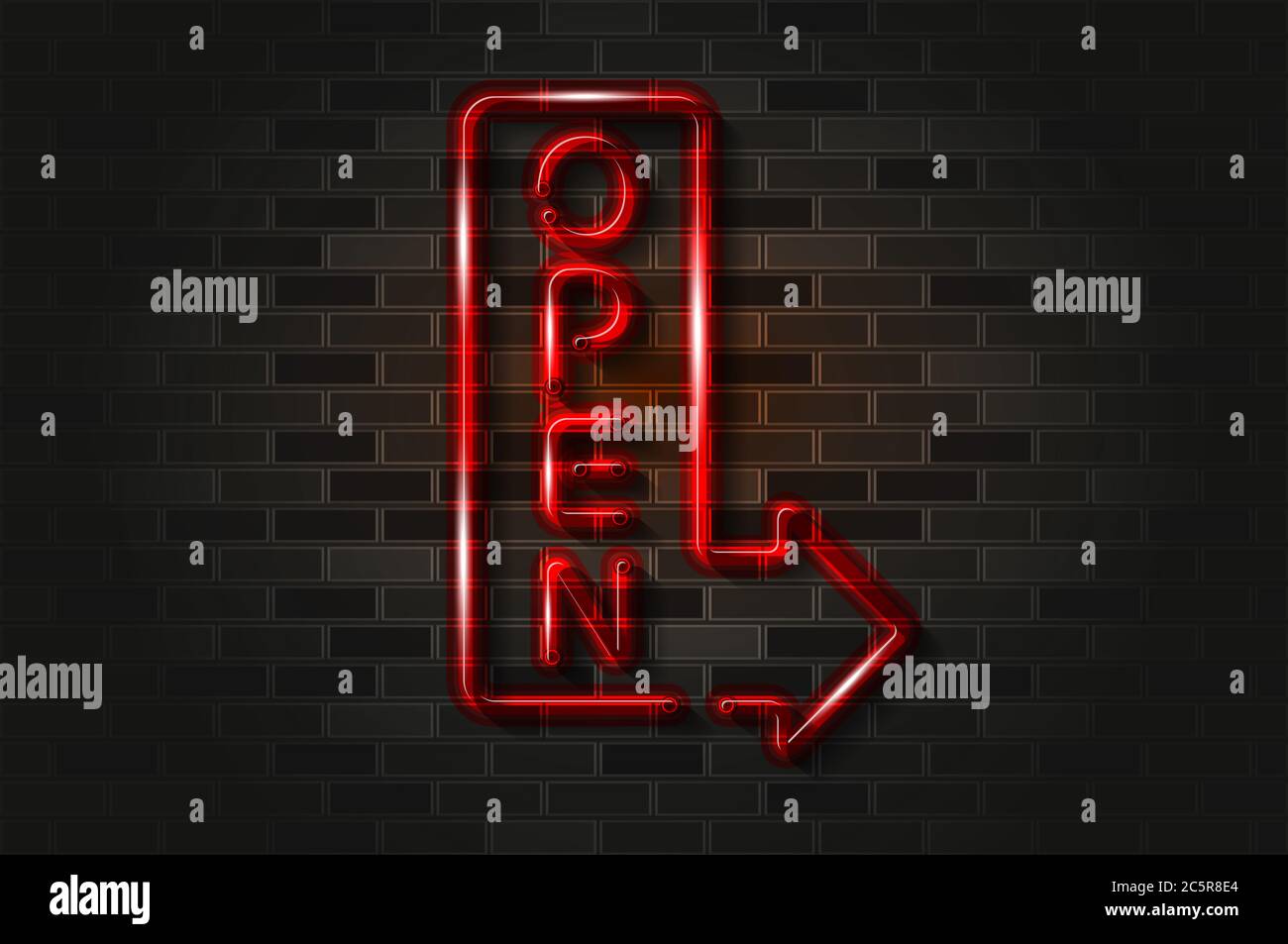 Red open arrow glowing neon sign or glass tube. Realistic illustration ...