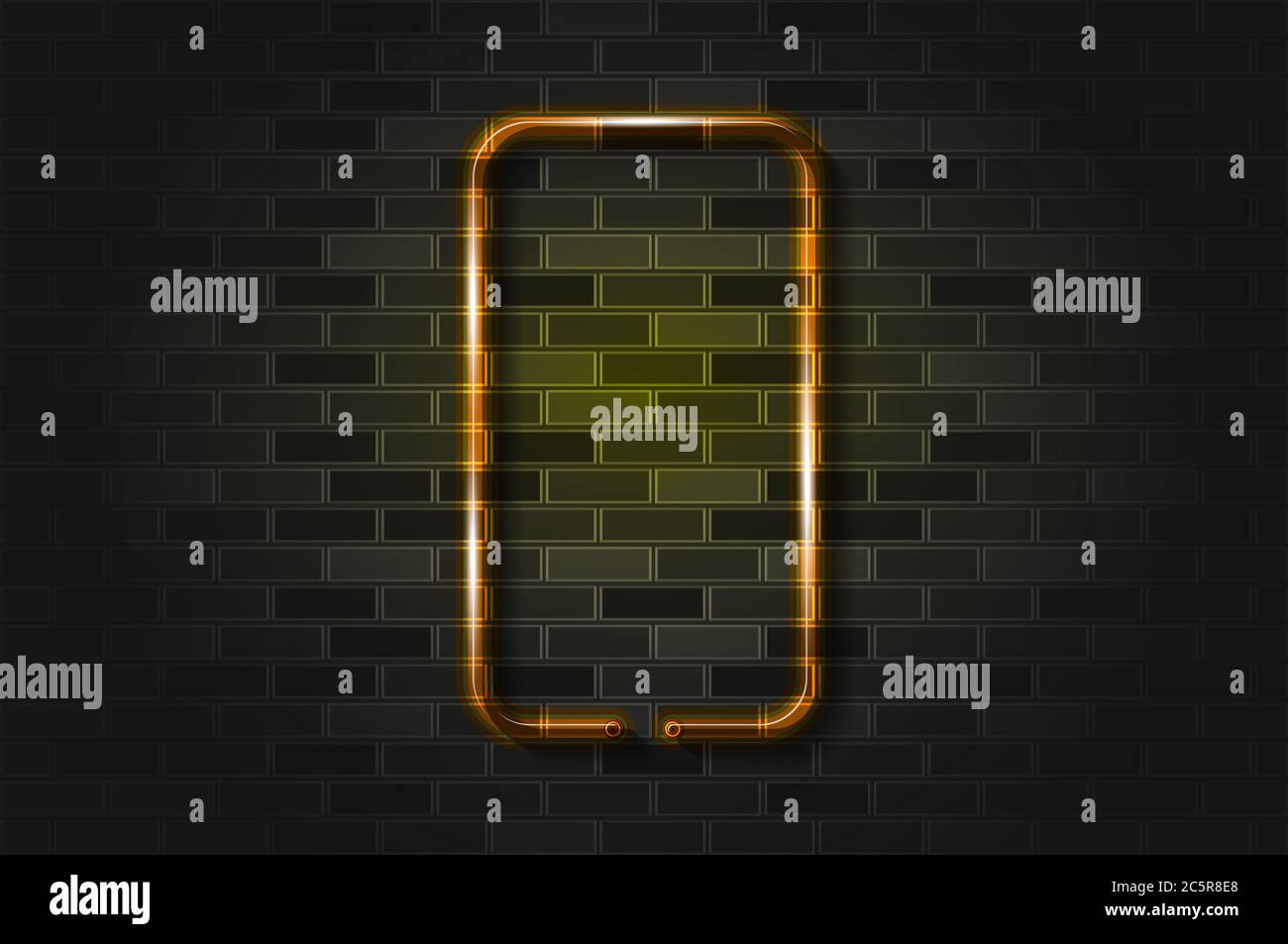 Smartphone vertical frame, gadget glowing neon sign or glass tube ...