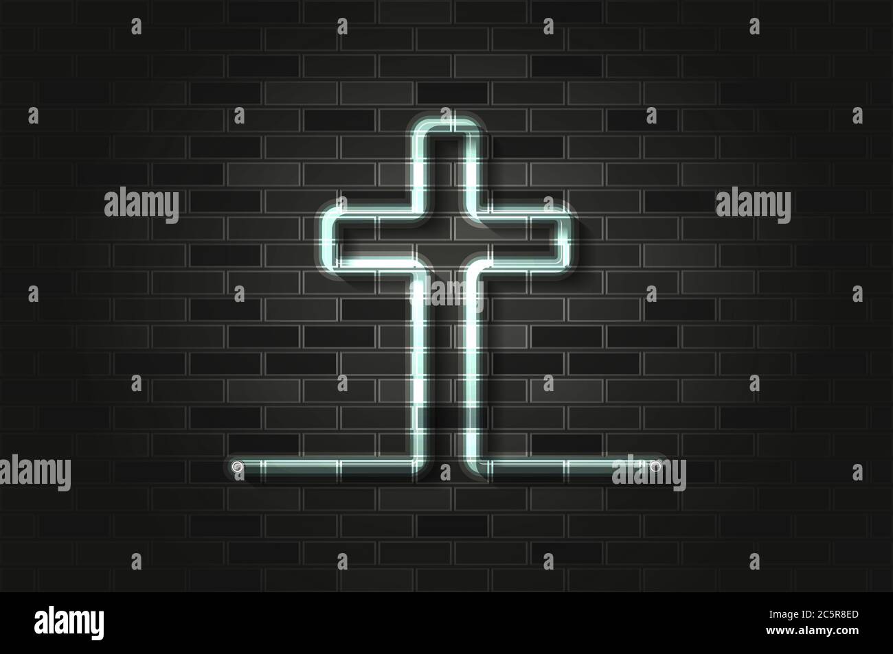 Christian cross glowing neon sign or glass tube. Realistic illustration ...