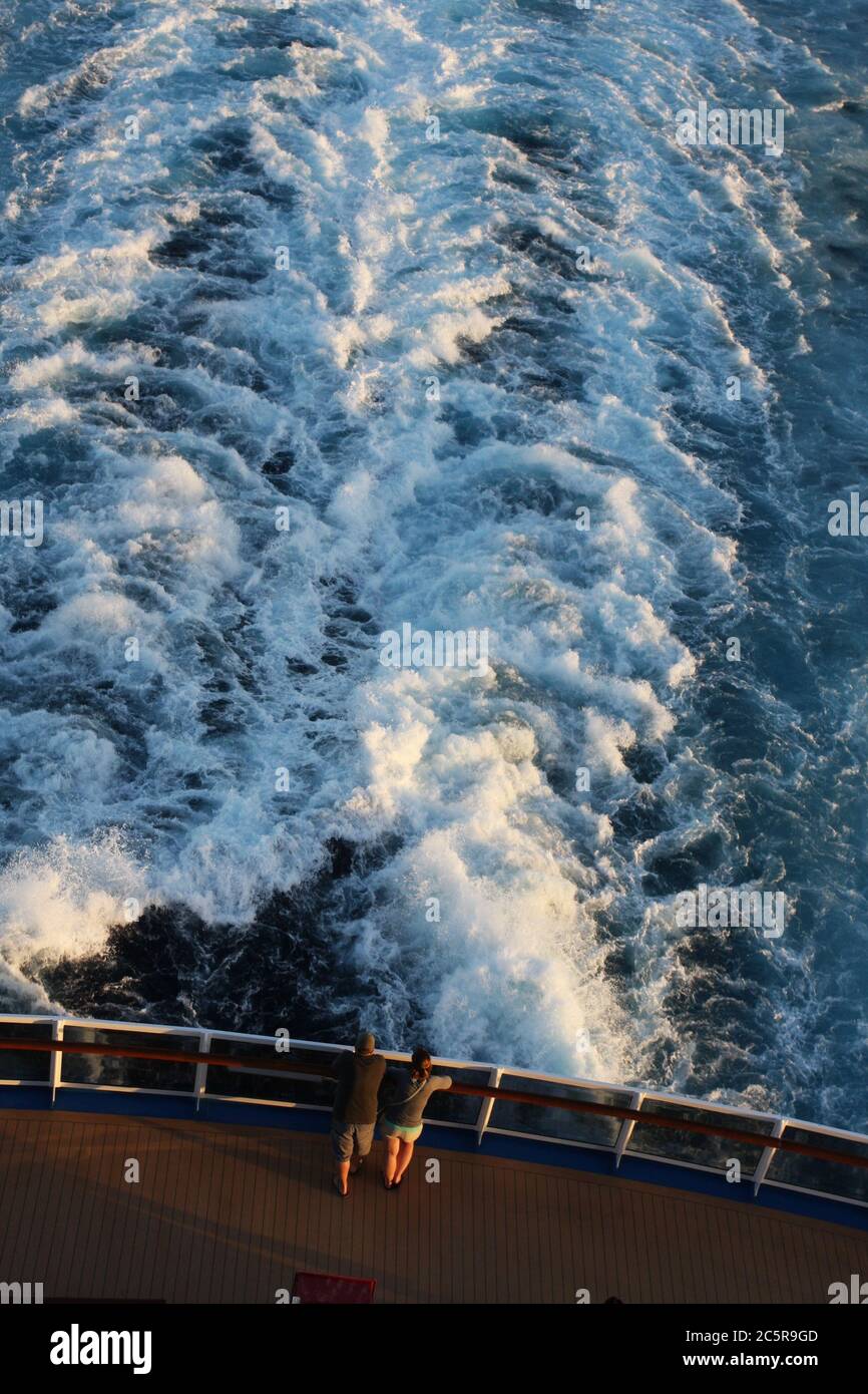 Wonderful cruse watching forceful waves at back of ship from powerful ...