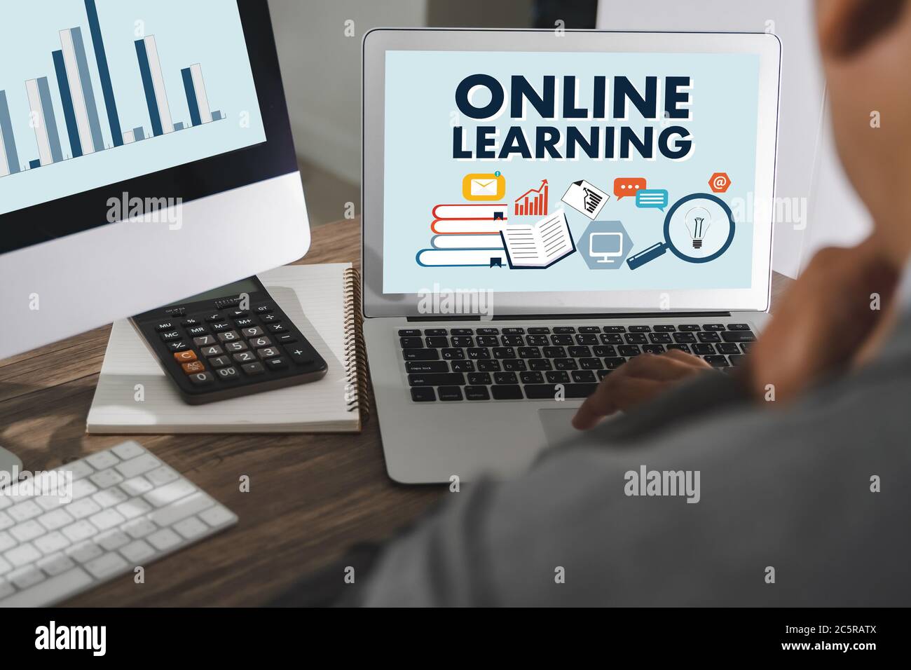 ONLINE LEARNING Internet education concept on E-Learning From Home ...