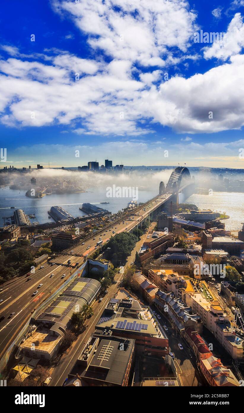 The Rocks historic suburb in Sydney city from elevation of high-rise ...