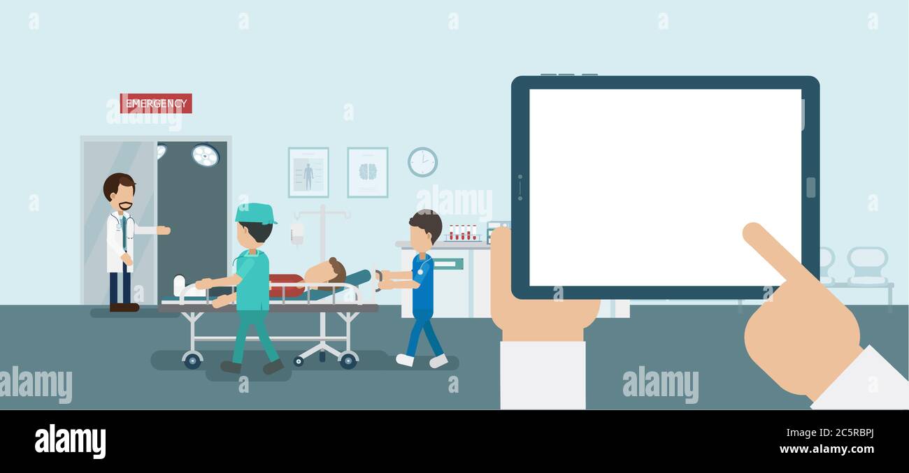Medical service concept with blank screen tablet and doctor with ...