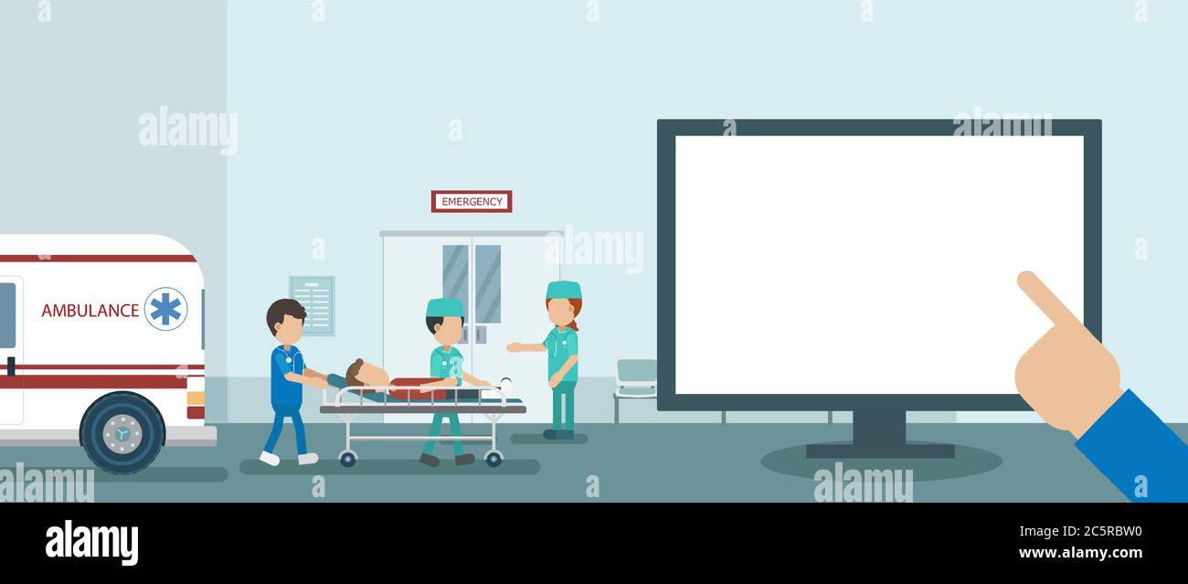 Emergency service concept with blank screen monitor and doctor with ...