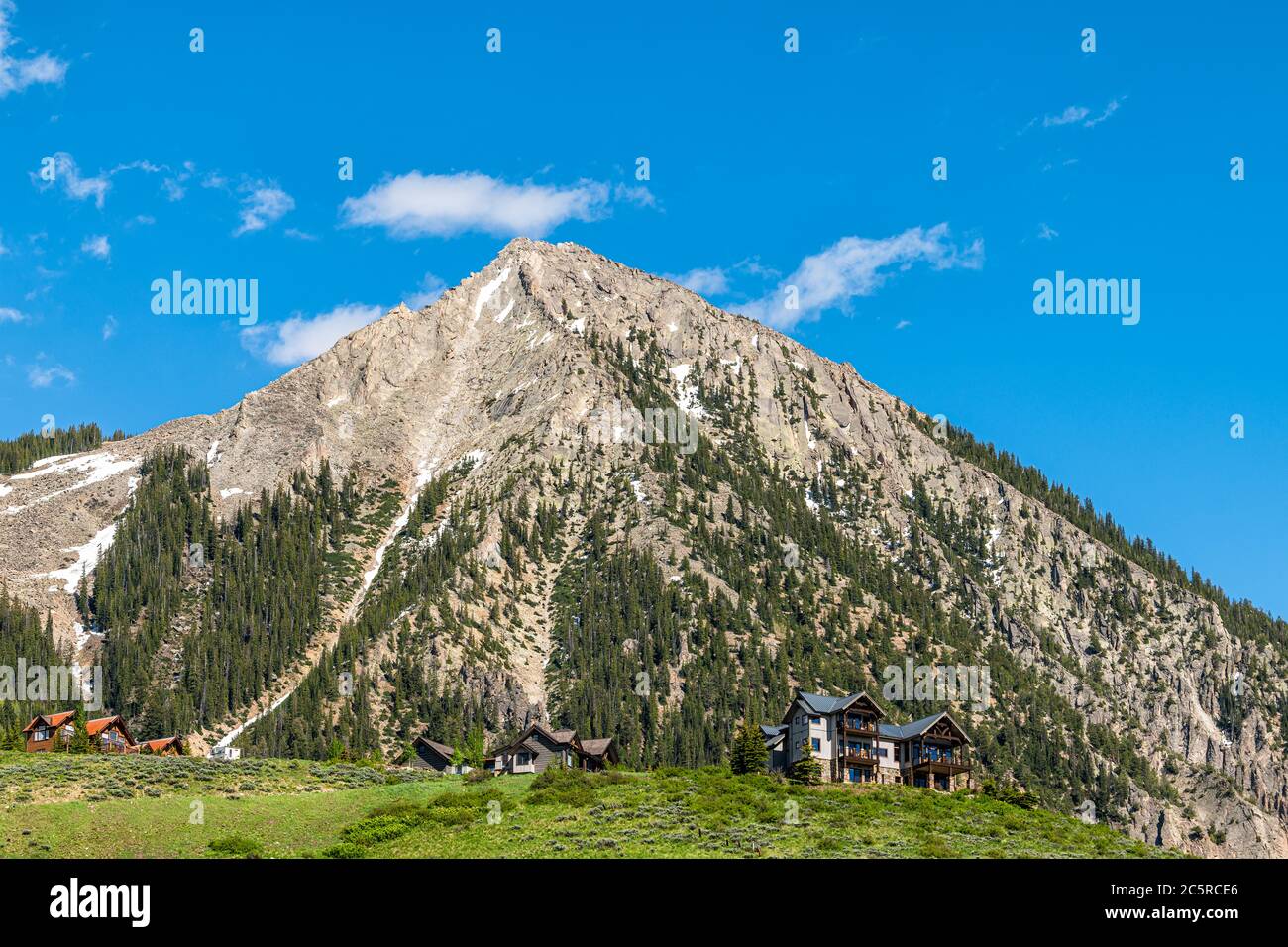 Mt Crested Butte, Colorado town village in summer day with wooden ...