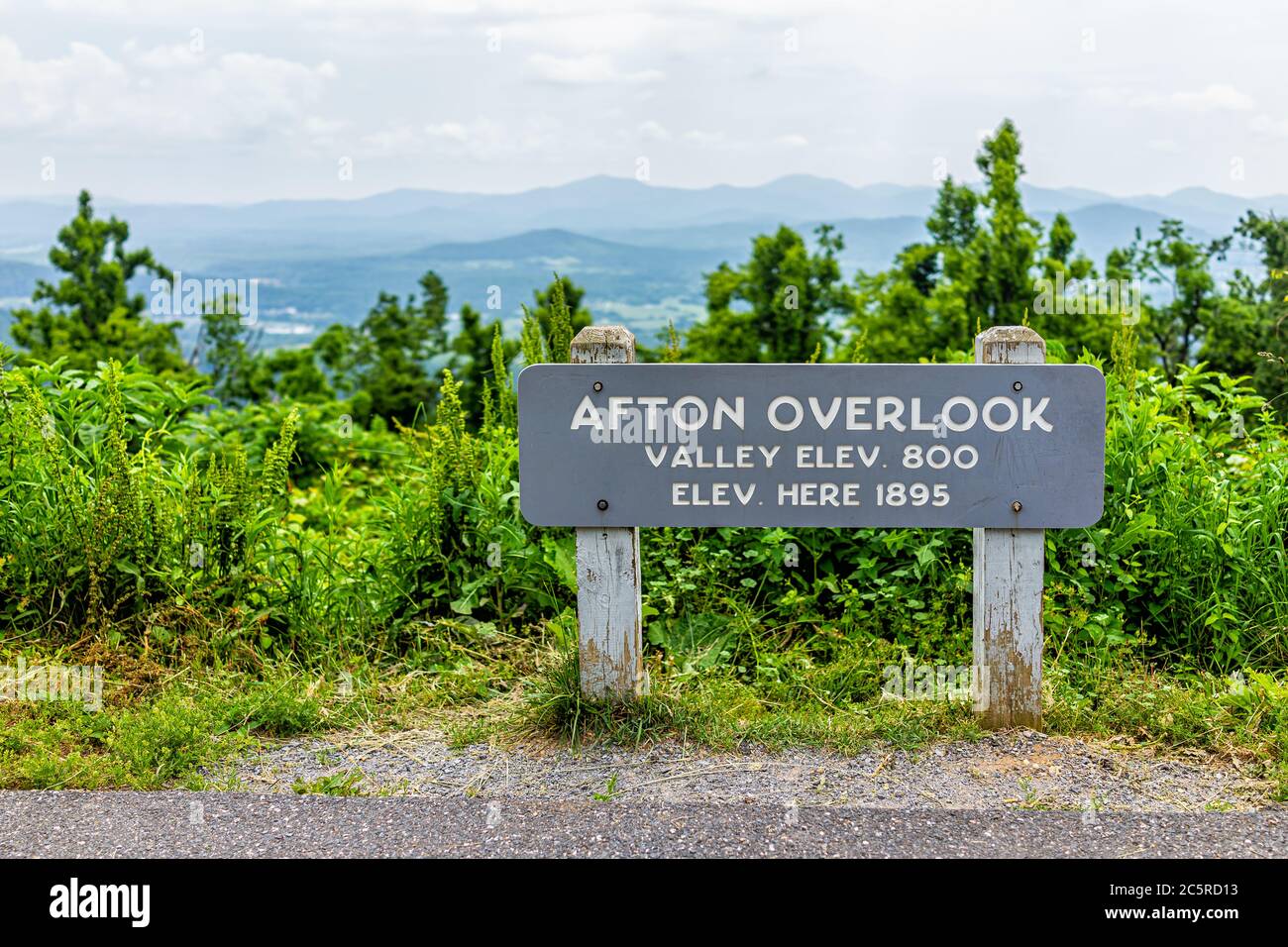 Overlook sign for Afton valley and elevation at Blue Ridge parkway ...