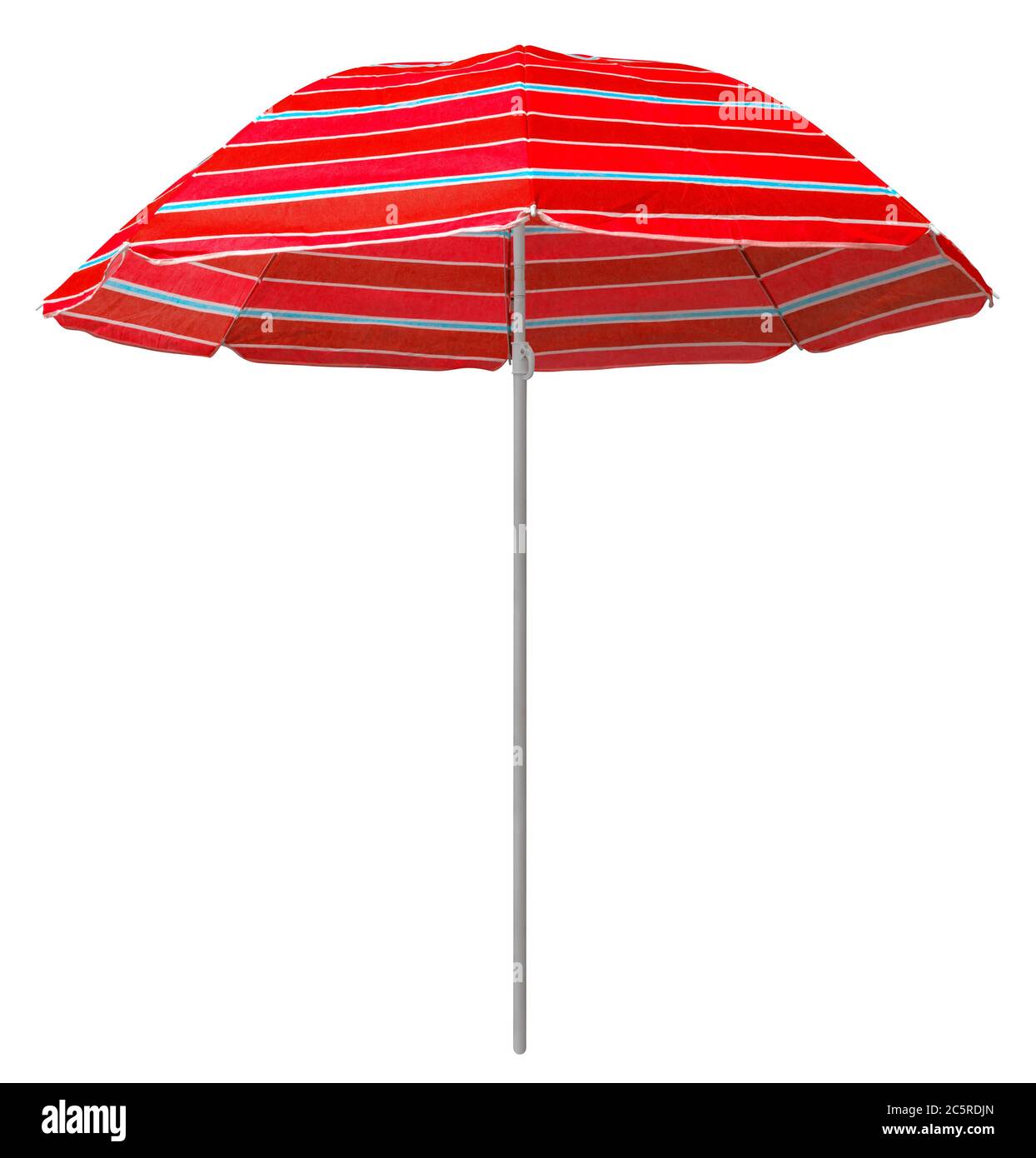 Red striped beach umbrella isolated on white. Clipping path included ...