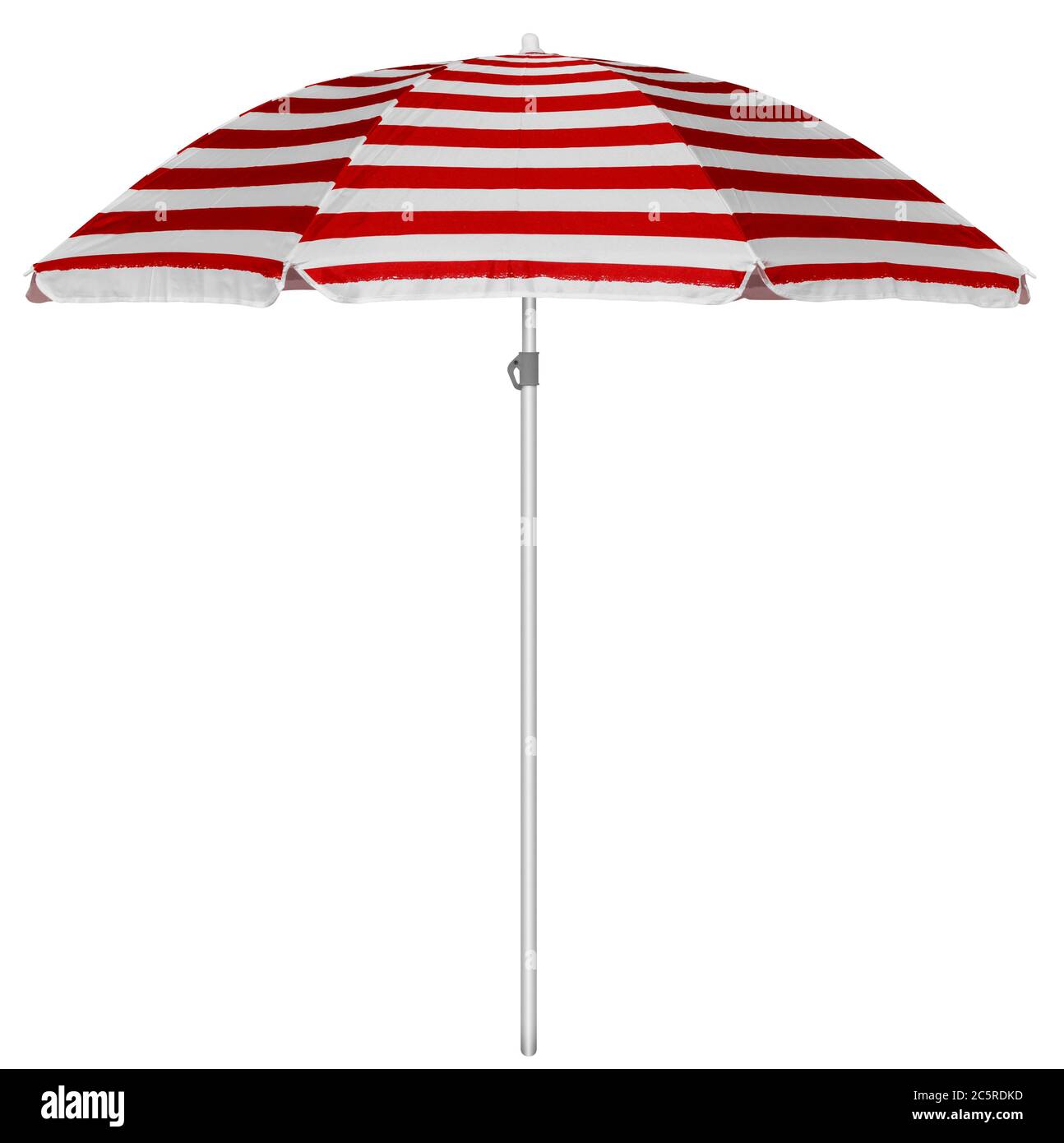 Red striped beach umbrella isolated on white. Clipping path included ...