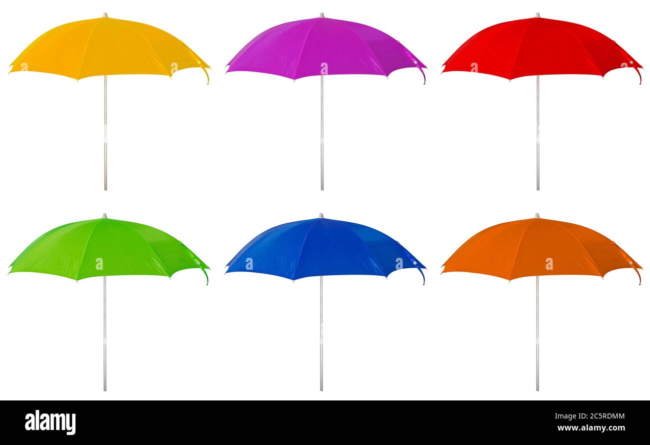 Colorful beach umbrellas isolated on white background Stock Photo - Alamy