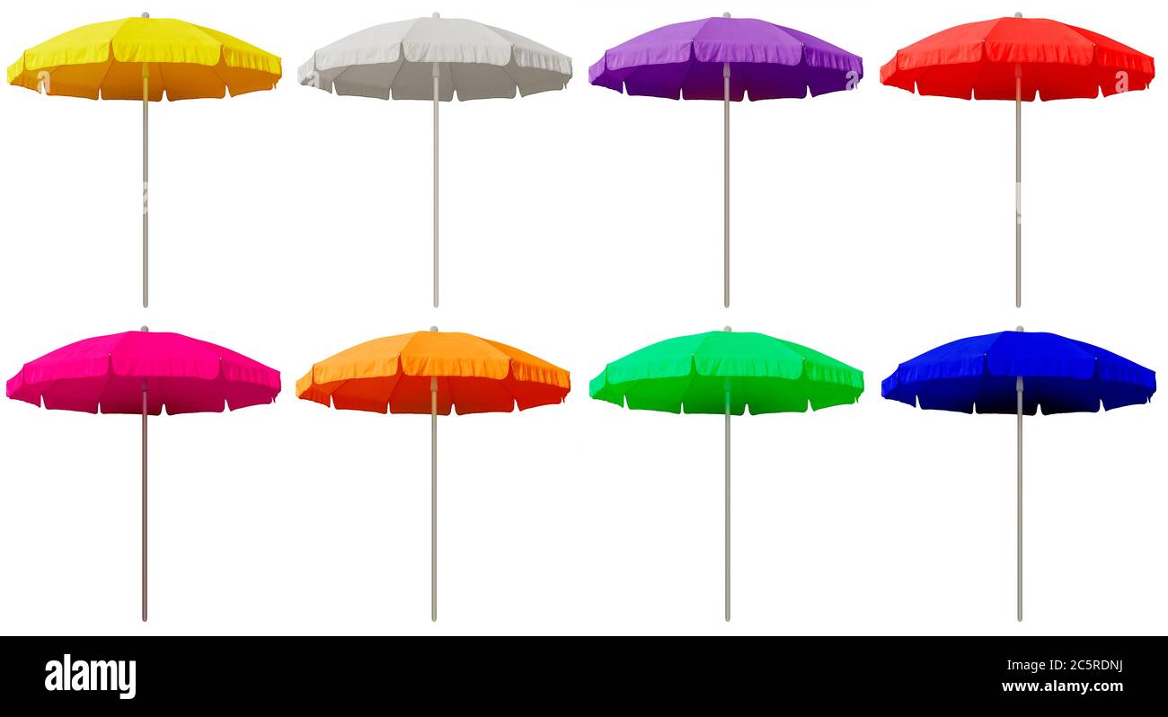 Colorful beach umbrellas isolated on white background Stock Photo - Alamy
