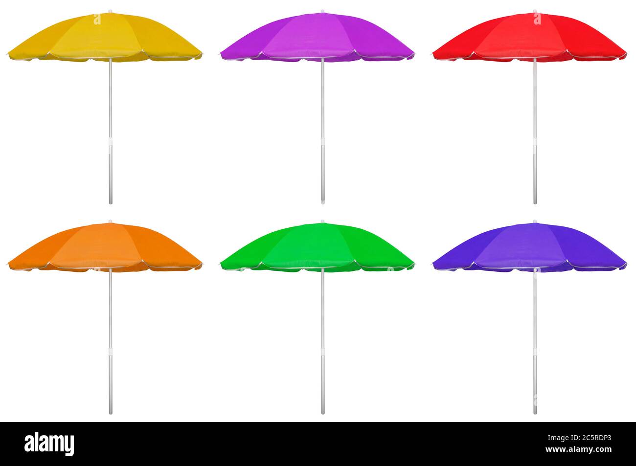 Colorful beach umbrellas isolated on white background Stock Photo - Alamy