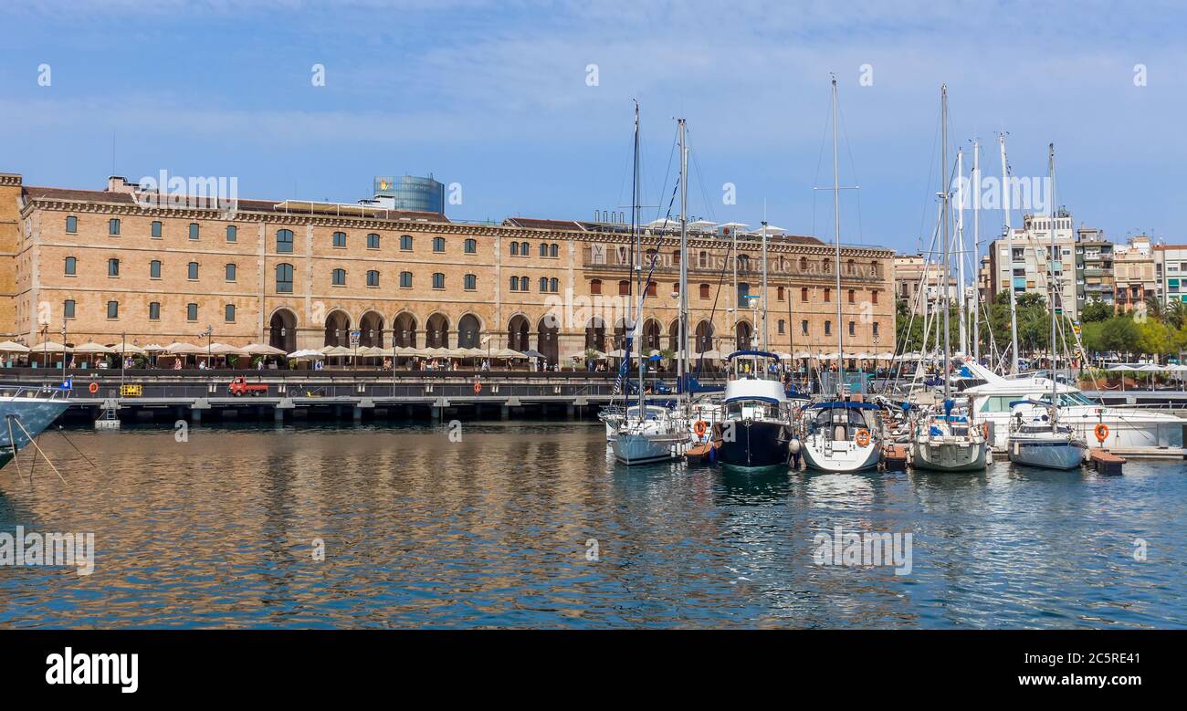BARCELONA, SPAIN - JULY 4, 2015: The building "Palau de Mar" (1880-1890 ...