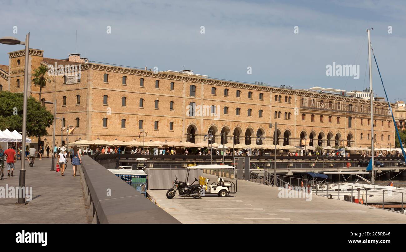 BARCELONA, SPAIN - JULY 4, 2015: The building "Palau de Mar" (1880-1890 ...