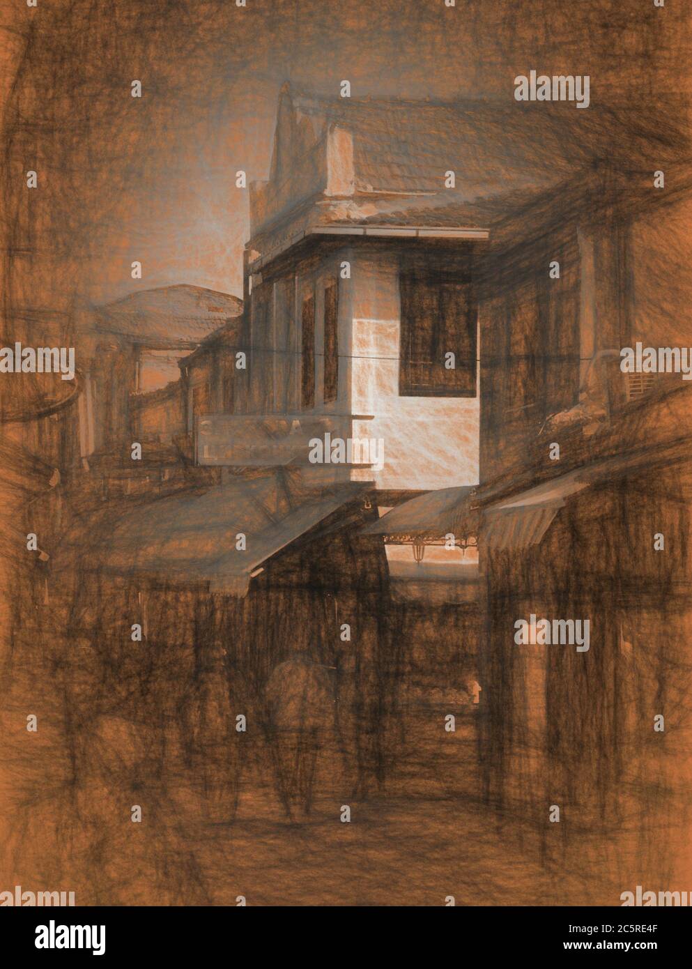 3d illustration of olt town houses Stock Photo - Alamy