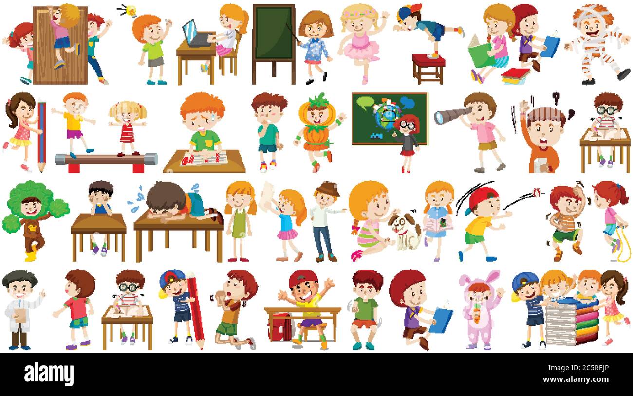 Set of cute kids cartoon character illustration Stock Vector Image ...