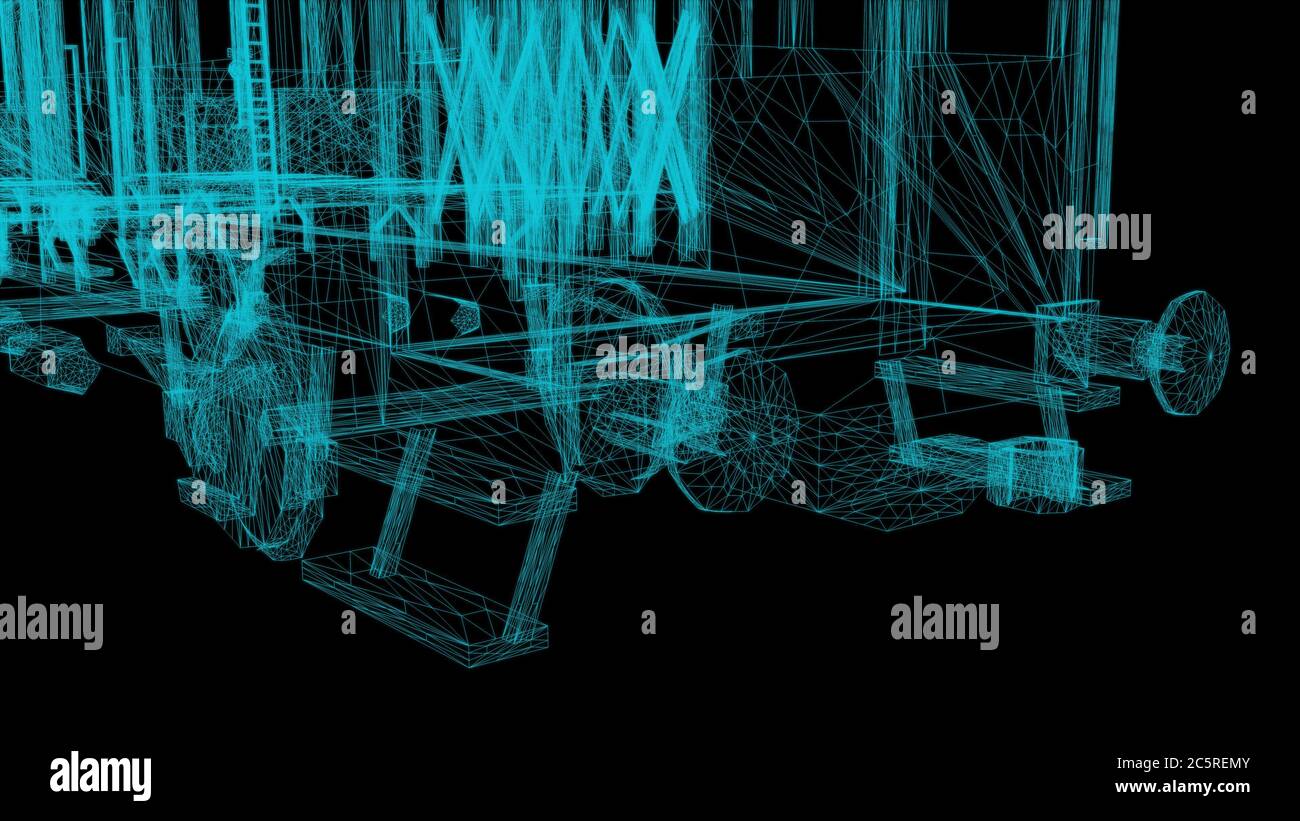 3d rendering - wire frame model of Train Hologram in Motion Stock Photo ...