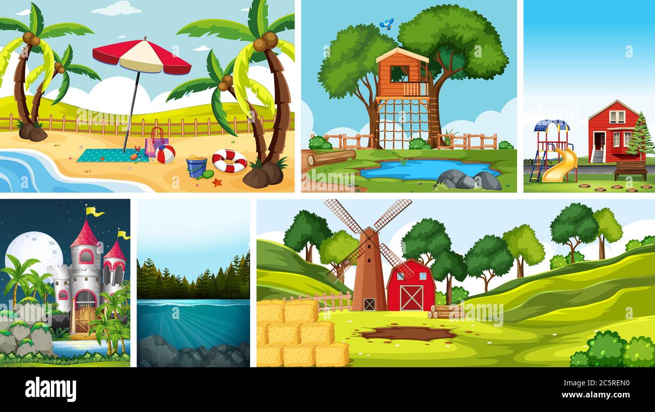 Six nature scenes with different locations illustration Stock Vector ...